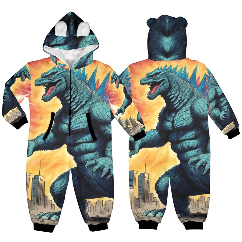 Godzilla Onesie Godzilla Pajamas Kids Gojira Hooded Overall - Etsy