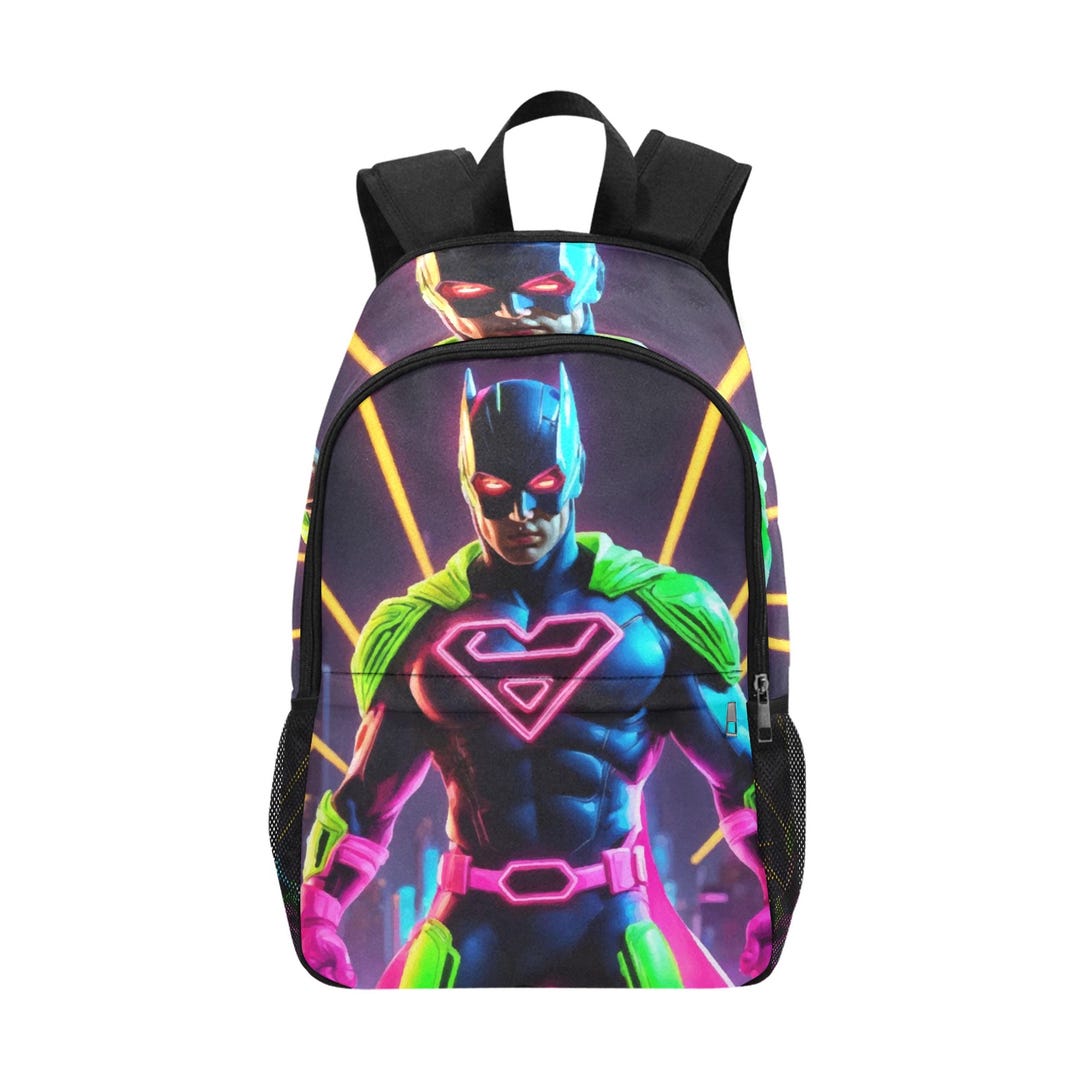 Backpack Superhero Comics Rucksack With Mesh Pockets Handbag Bag Neon ...