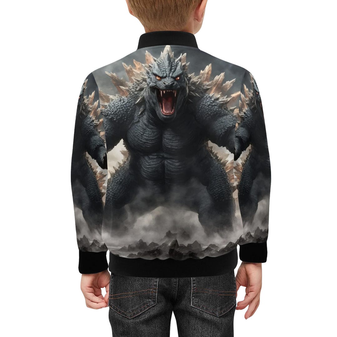Kids Bomber Jacket With Pockets Dinosaur Godzilla Gojira Kaiju Vintage ...