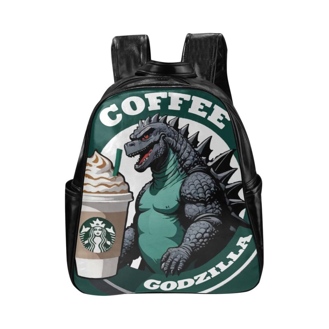 Backpack Coffee Backpack PU Leather Godzilla Backpacks Kaiju Gojira Bag ...