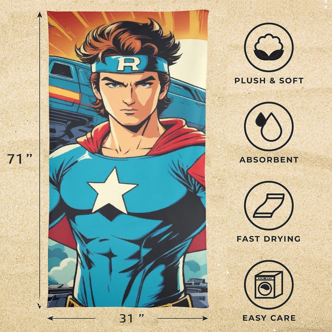 Beach Towel Seper Hero Retro Comics Cartoon - Etsy