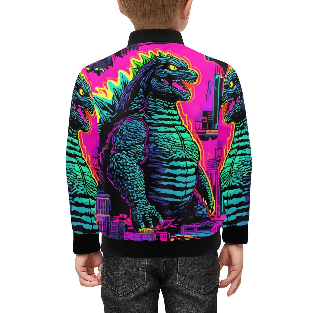 Kids Bomber Jacket With Pockets Godzilla Gojira Kaiju Neon Comics Retro ...