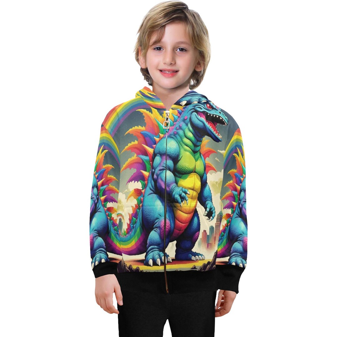 Hoodie With Zipper Boys Kids Godzilla Sweatshirt Gojira Retro Cartoon ...