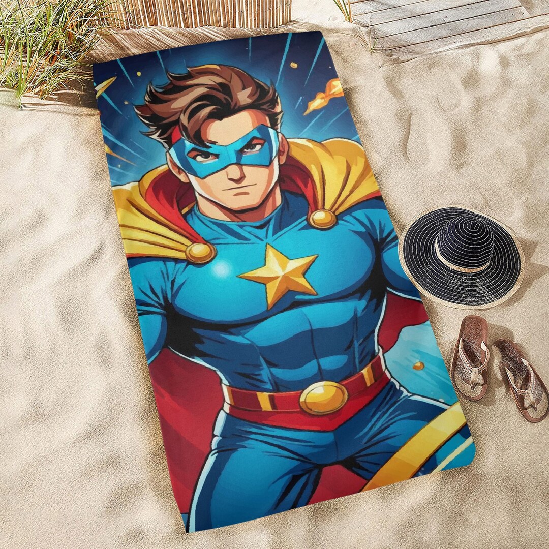 Beach Towel Seper Hero Retro Comics Cartoon Superhero Art - Etsy