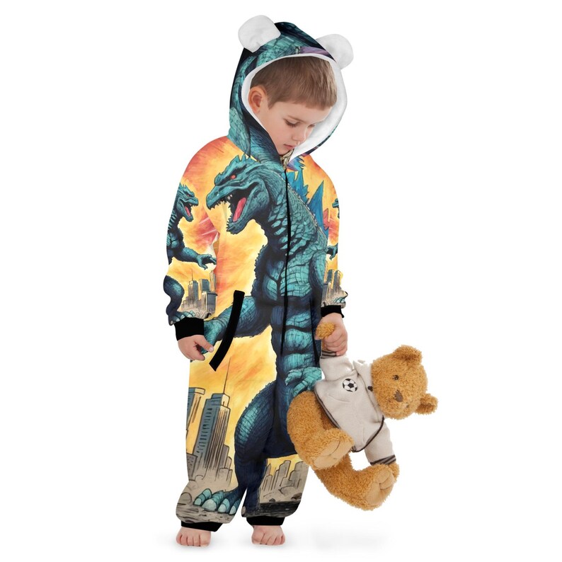 Godzilla Onesie Godzilla Pajamas Kids Gojira Hooded Overall - Etsy