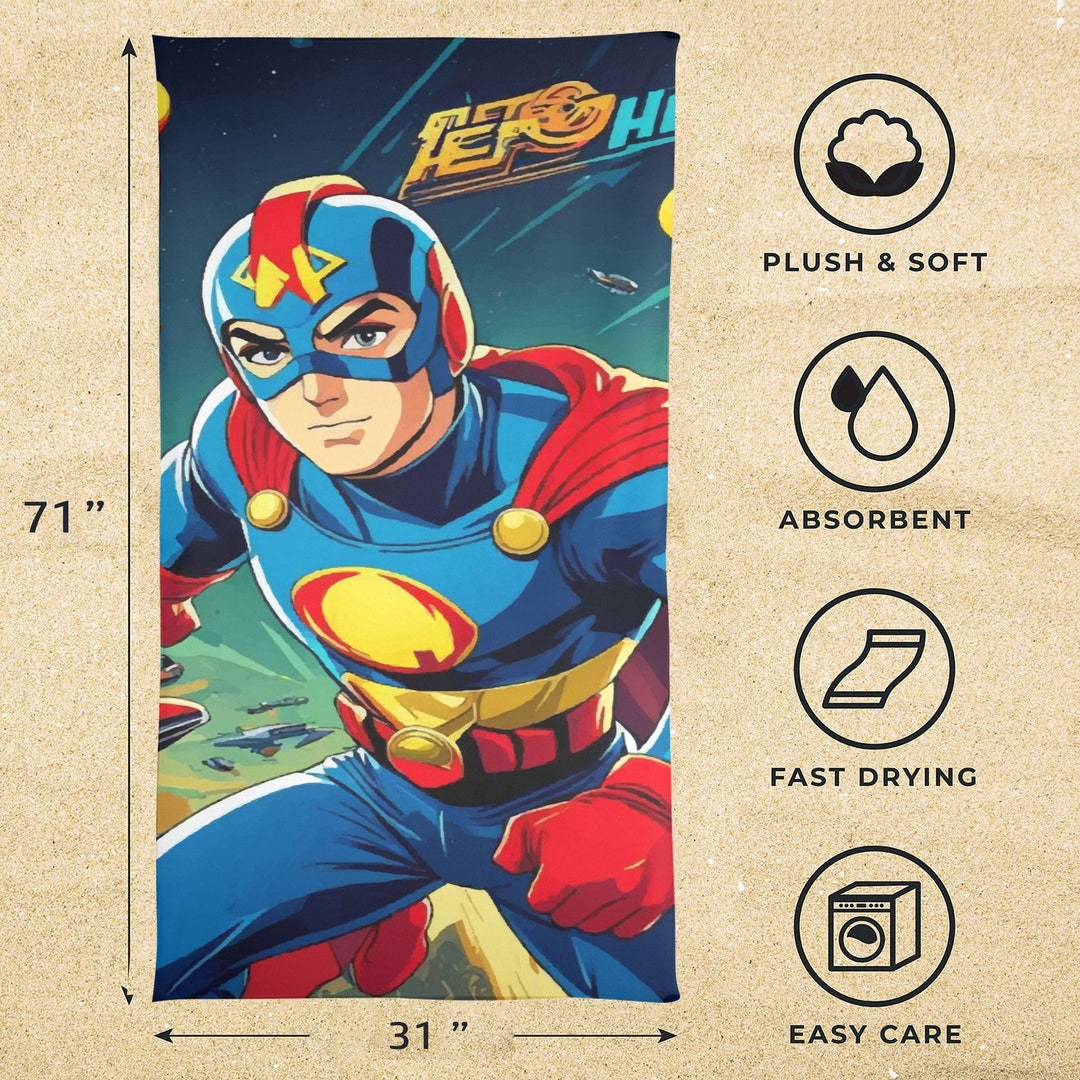 Beach Towel Seper Hero Retro Comics Cartoon Superhero - Etsy