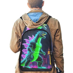 Backpack Godzilla Backpack With Mesh Pockets Handbag Bag Neon Gojira ...