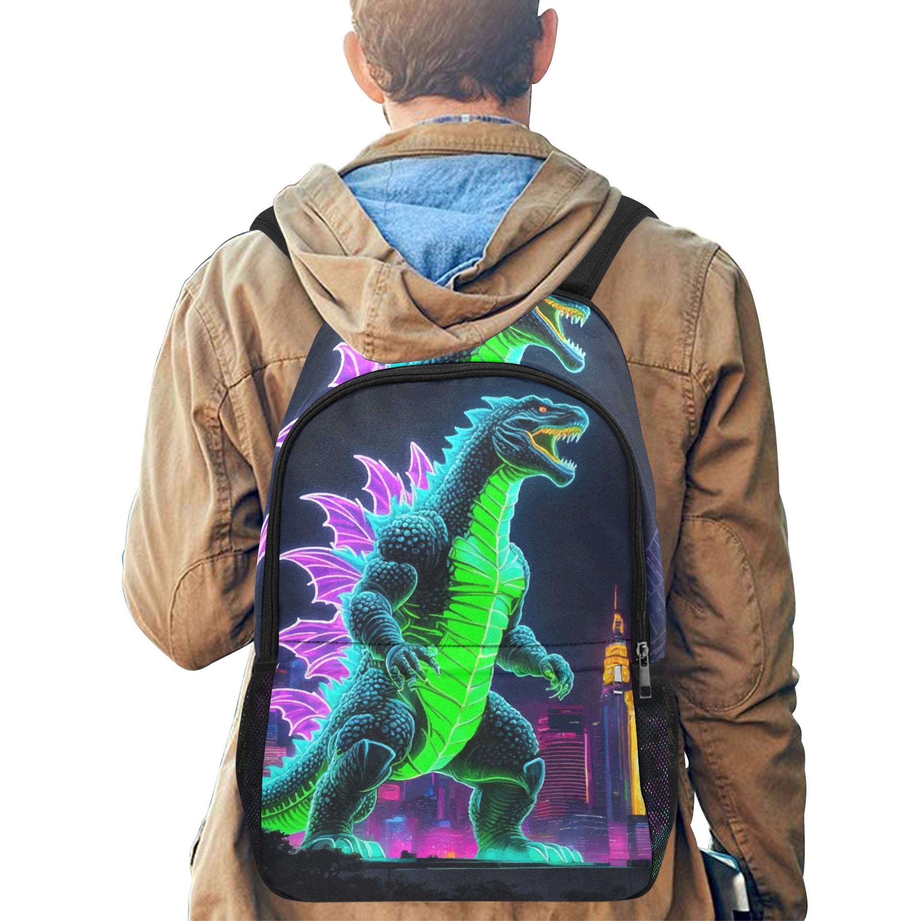 Backpack Godzilla Backpack With Mesh Pockets Handbag Bag Neon Gojira ...