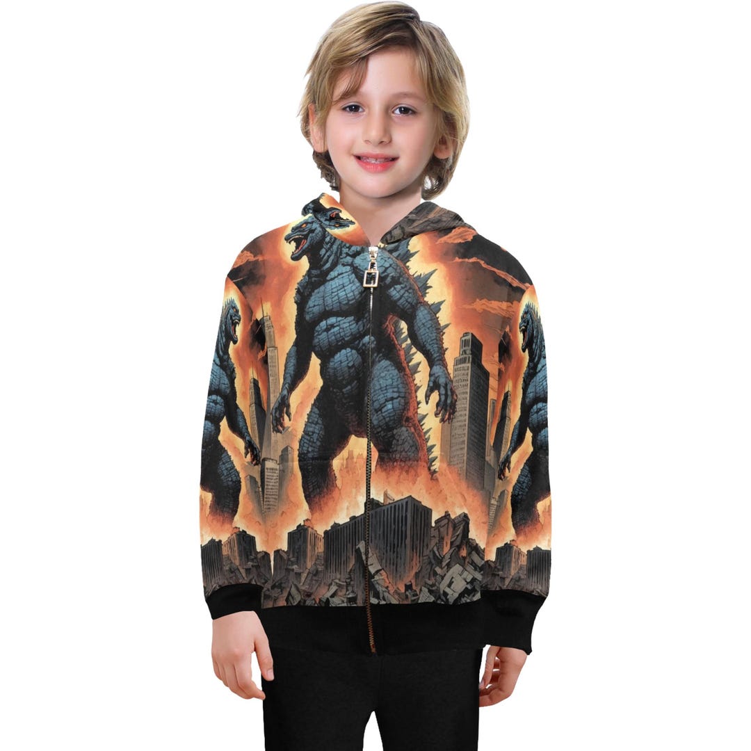 Hoodie With Zipper Boys Kids Godzilla Kaiju Gojira Neon Retro - Etsy