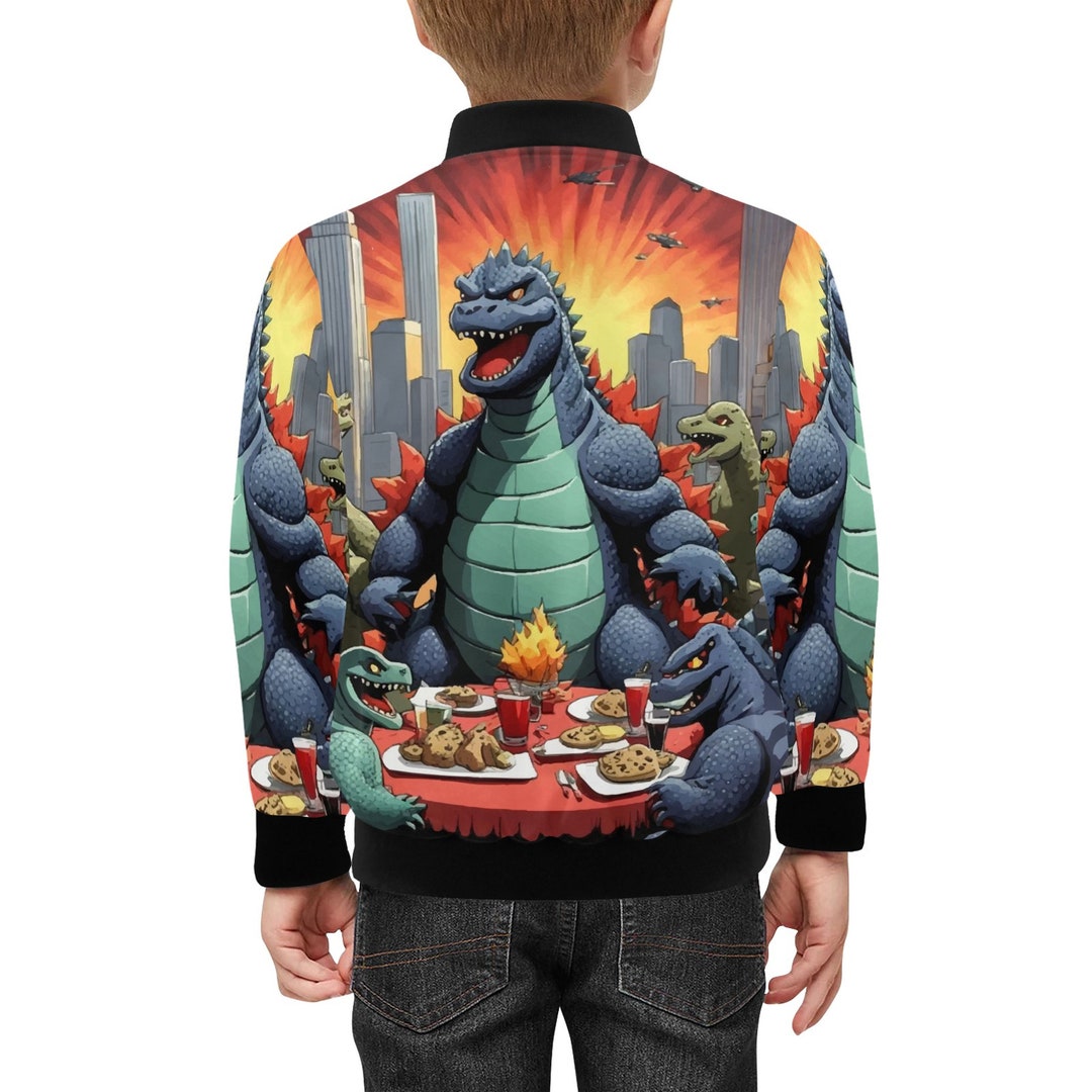 Kids Bomber Jacket With Pockets Godzilla Gojira Kaiju Comics Retro ...