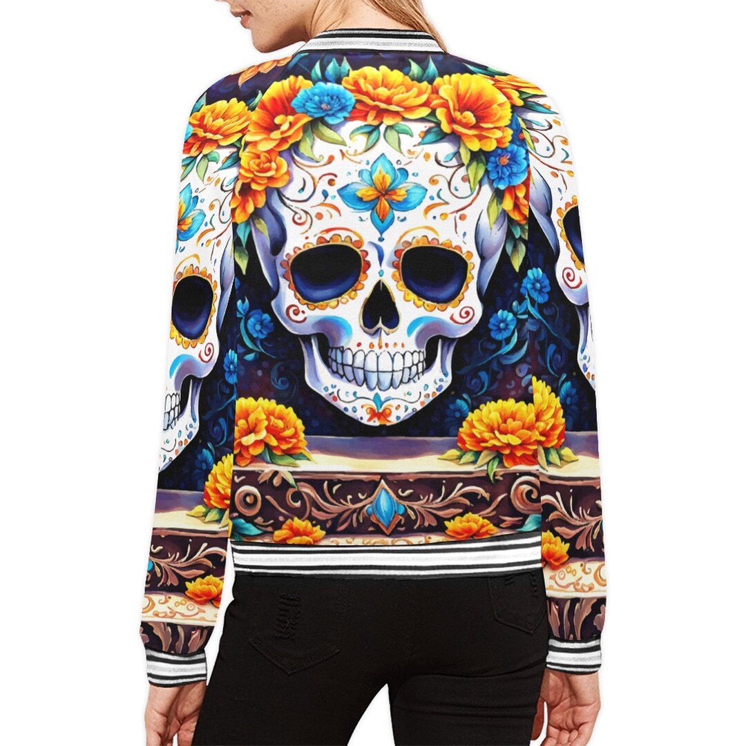Day of the Dead Women's Bomber Jacket Día De Los Muertos Chicano Sugar ...