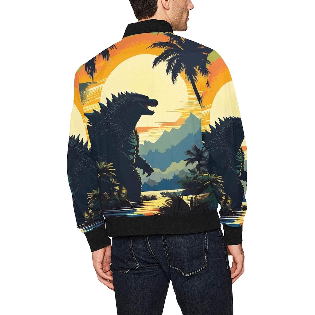 Bomber Jacket With Pockets Gojira Kaiju Comics Retro Godzillas Jacket ...