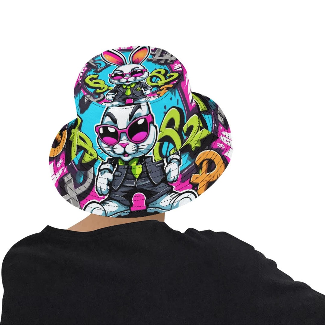 Bucket Hat Bucket Hats for Women Comics Graffiti Cartoon Gangsta Bunny ...