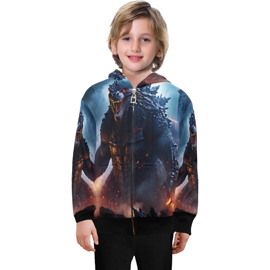 Hoodie With Zipper Boys Godzilla Gojira Retro Neon Cartoon Kaiju ...