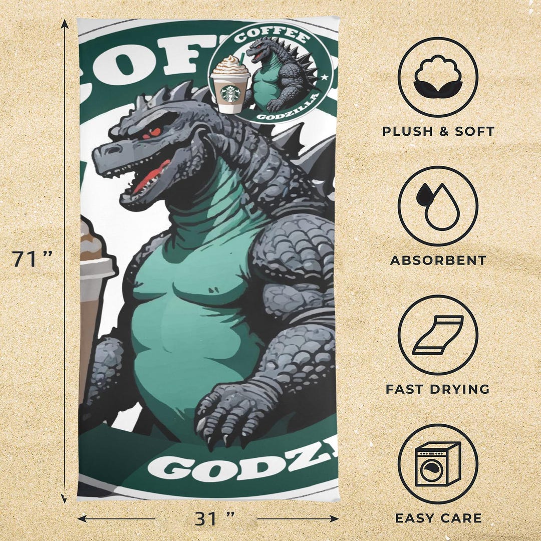 Beach Towel Coffee Godzilla Towel Kaiju Gojira - Etsy