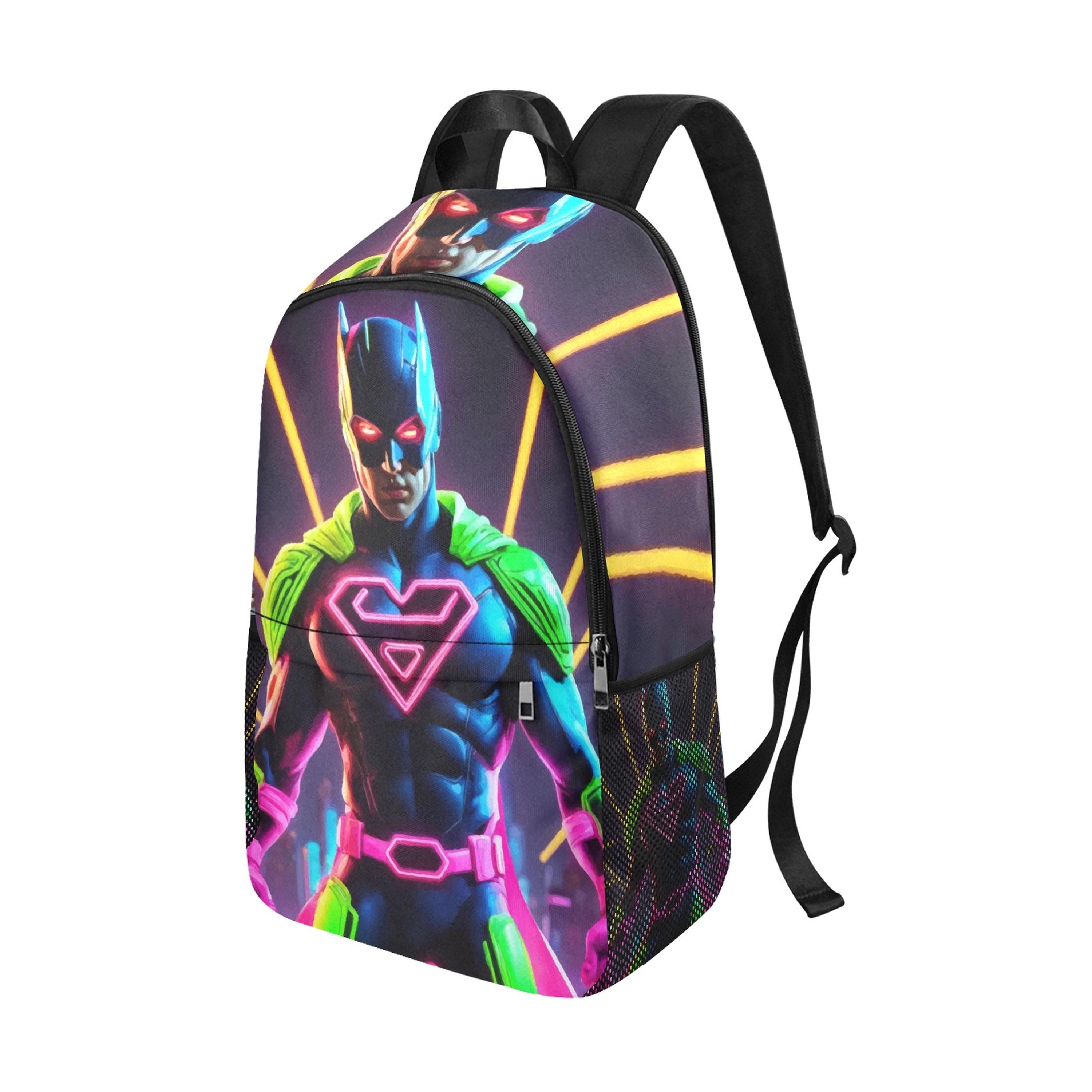 Backpack Superhero Comics Rucksack With Mesh Pockets Handbag Bag Neon ...
