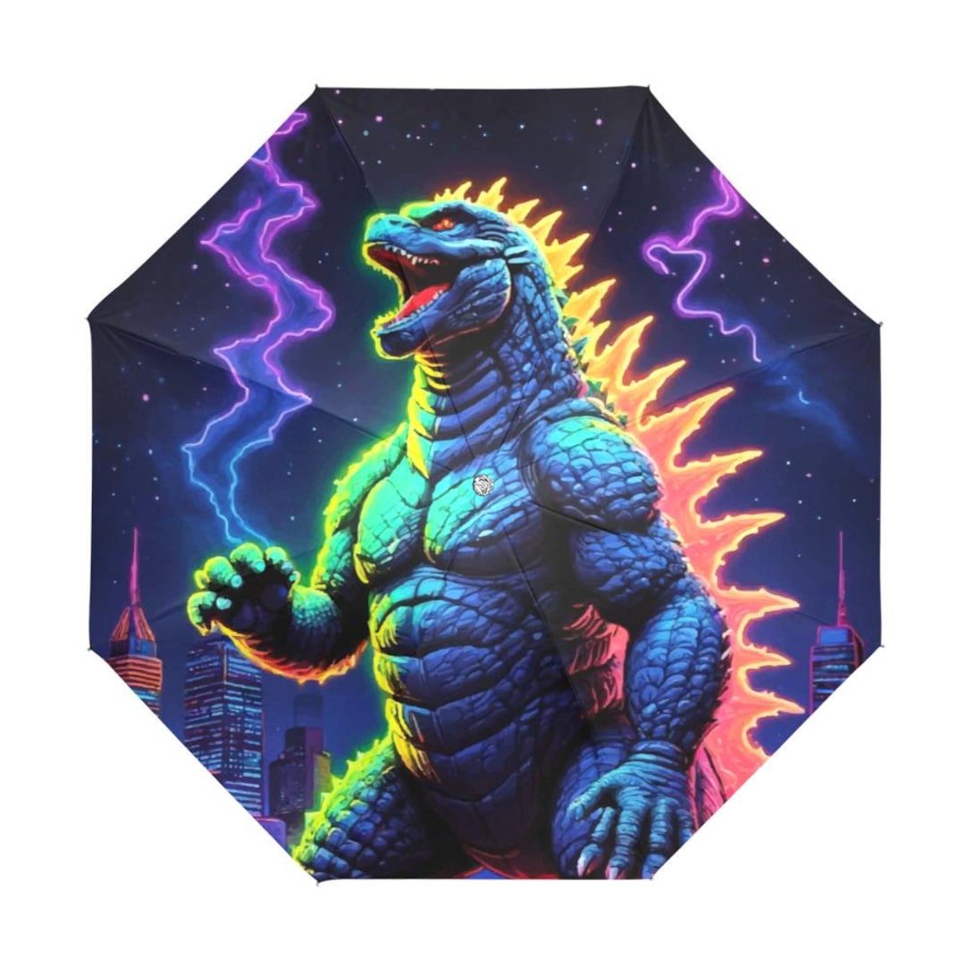 Kids Foldable UV Umbrella Monster Godzilla Retro Vintage Art Neon ...