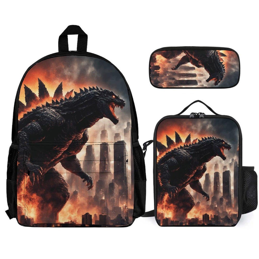 Backpack Set Kaiju Lunch Bag Godzillas Rucksack Godzilla Lunch Box Godzilla Pencil Case Gojira ...