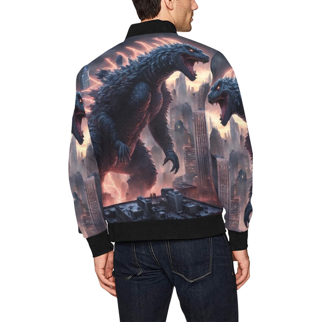 Bomber Jacket With Pockets Godzilla Gojira Kaiju Comics Retro Art ...