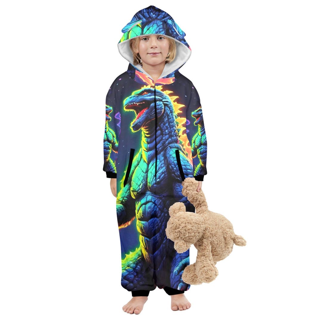 Godzilla Pajamas Godzilla Kids Gojira Hooded Onesie Kaiju Overall - Etsy
