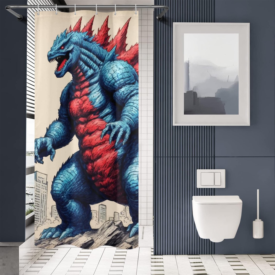 Shower Curtain 36"x 72" Godzilla Kaiju Retro Vintage Gojira Comics Cartoon Curtain Curtain ...