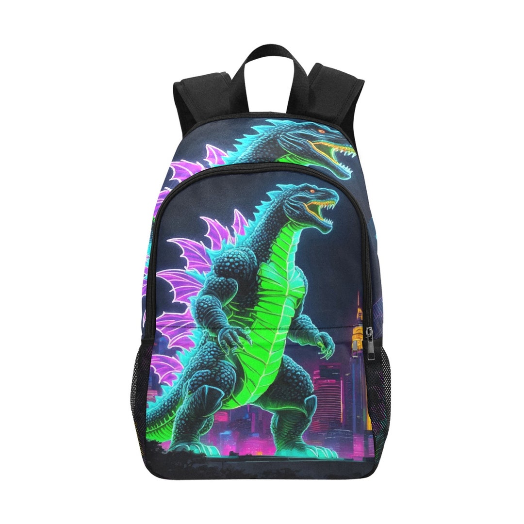 Backpack Godzilla Backpack With Mesh Pockets Handbag Bag Neon Gojira ...