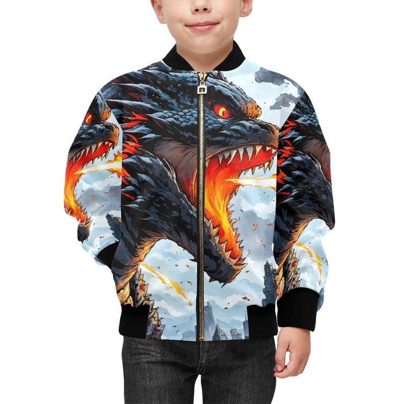 Kids Bomber Jacket With Pockets Godzilla Gojira Kaiju - Etsy