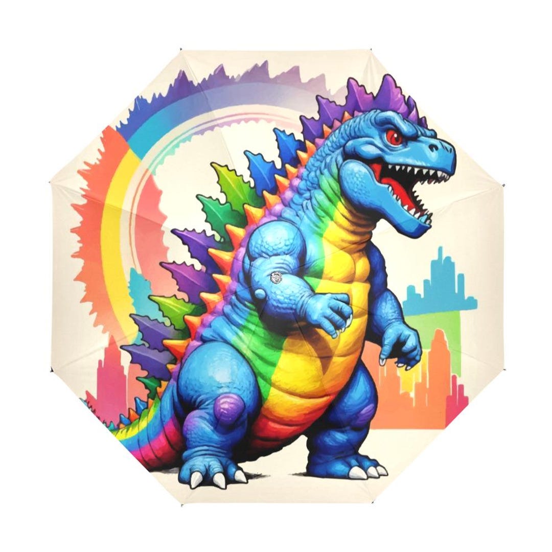 Kids Foldable UV Umbrella Godzilla Retro Vintage Art Rainbow Godzillas ...