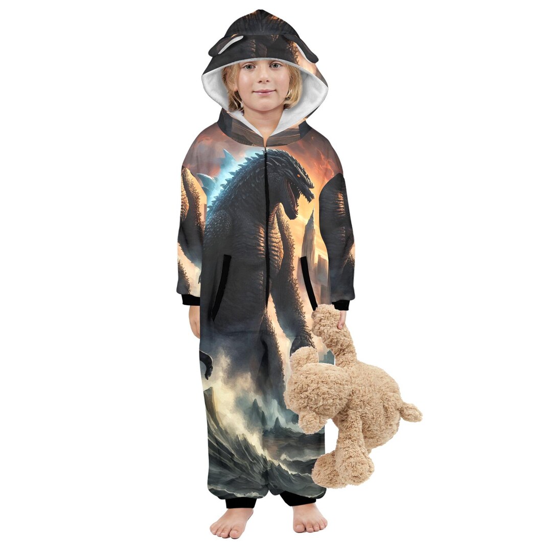 Dinosaur Pajamas Kids Gojira Onesie Overall Hooded - Etsy