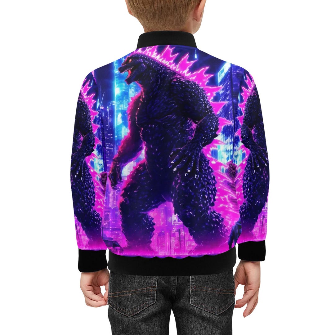 Godzilla Kids Bomber Jacket With Pockets Dinosaur Godzilla Gojira Kaiju ...
