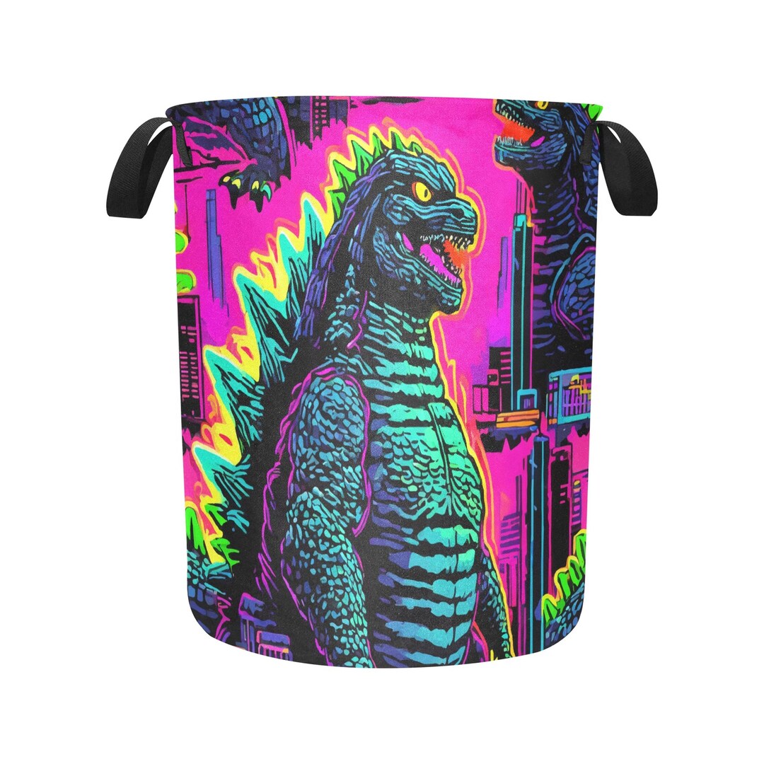 Laundry Basket Laundry Hamper Basket Godzilla Gojira Kaiju Comics Retro Vintage Cartoon Rainbow ...