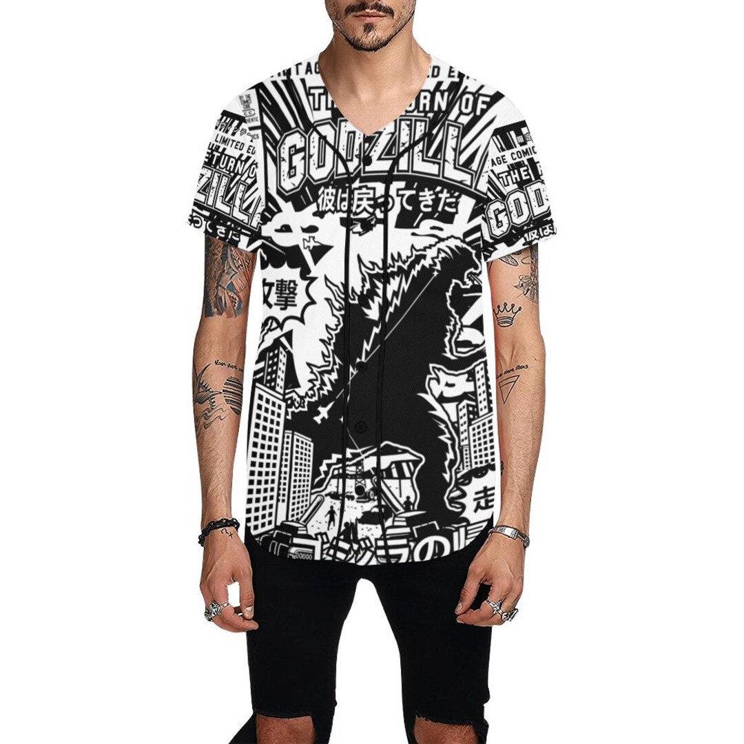 Baseball Jersey Men Godzilla Kaiju Gojira Tshirt Art Vintage Tshirt ...
