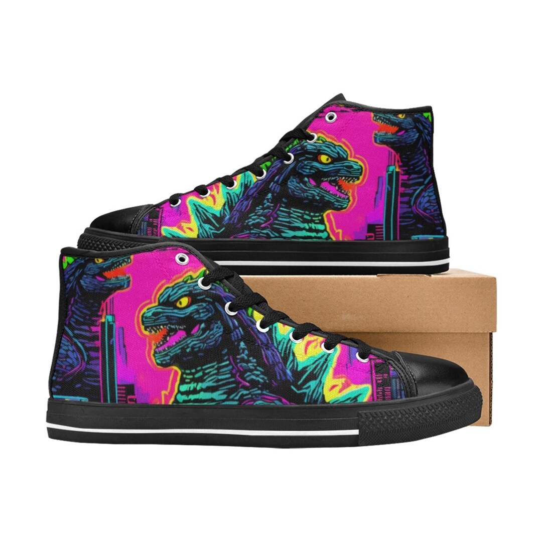 High Top Canvas Kid's Shoes Godzilla Retro Neon - Etsy