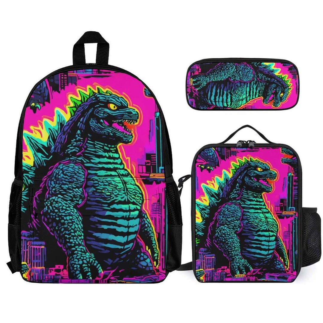 Backpack Set Gojira Bag Kaiju Lunch Bag Godzillas Rucksack Godzilla Lunch Box Godzilla Pencil ...