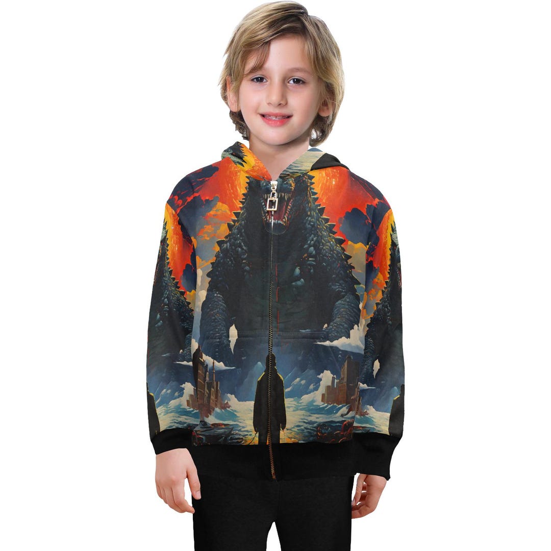 Hoodie With Zipper Boys Kids Kaiju Hoodies Godzilla Japan Gojira Retro ...