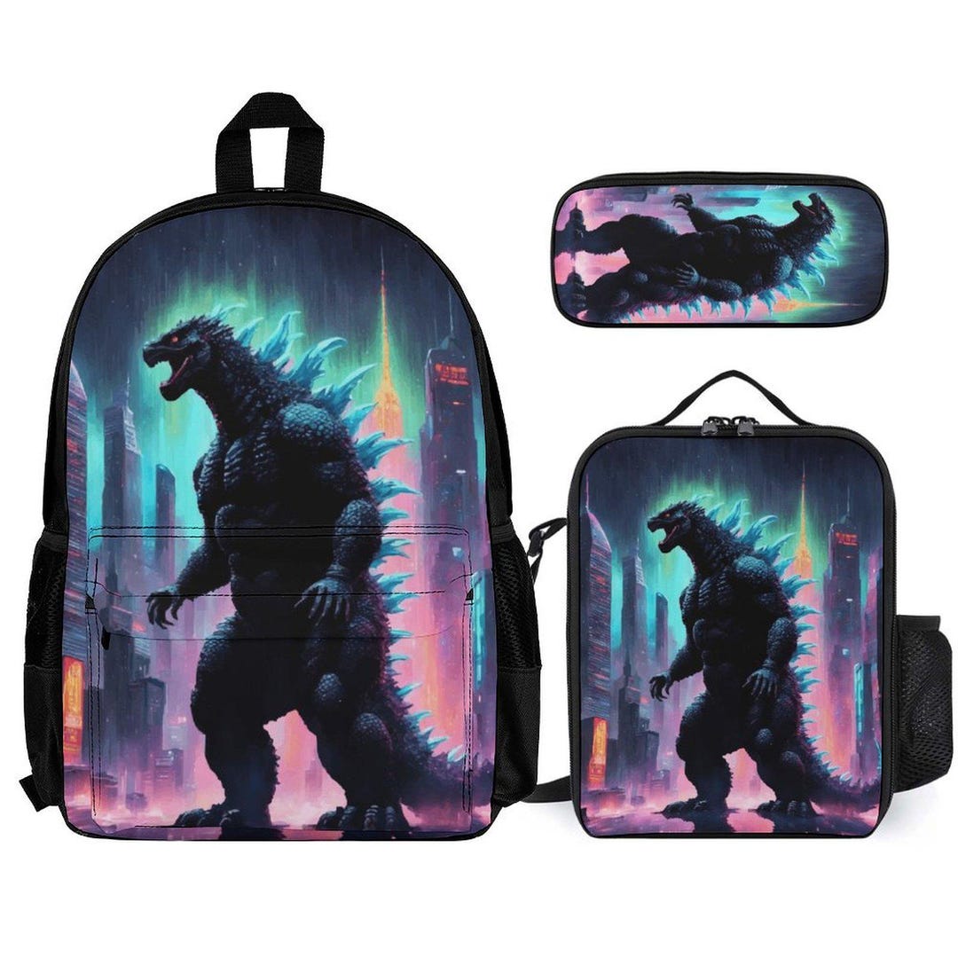 Backpack Set Godzillas Rucksack Godzilla Lunch Box Godzilla Pencil Case Gojira Bag Kaiju Lunch ...