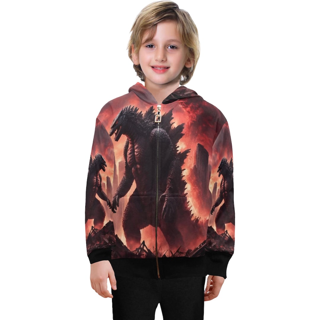 Hoodie With Zipper Boys Kids Godzilla Gojira Retro Cartoon Kaiju - Etsy