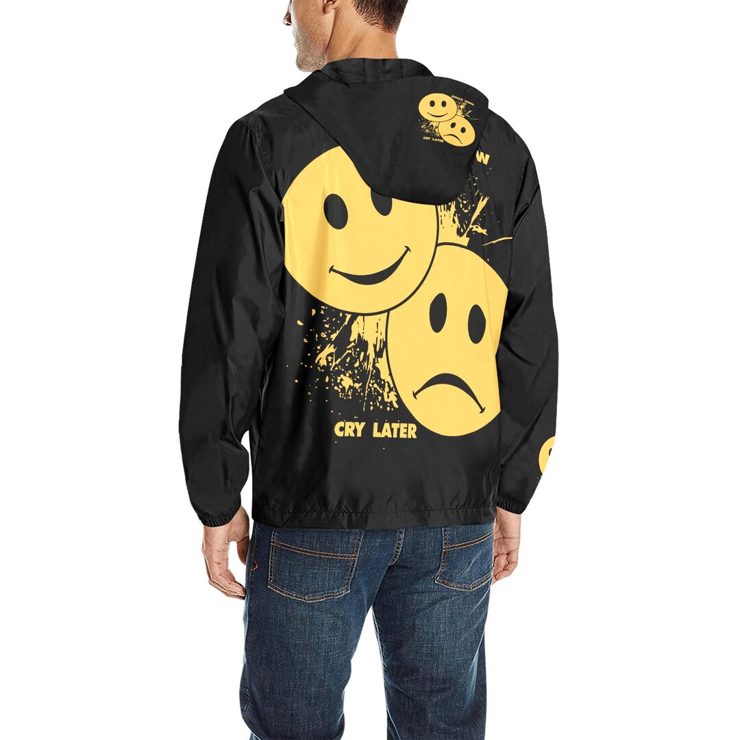 Windbreaker Smile Now Cry Later Emoji Jacket - Etsy UK