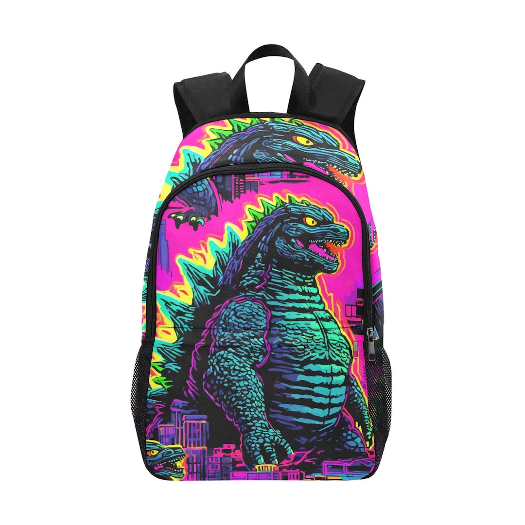 Backpack Godzilla Backpack With Mesh Pockets Handbag Bag Neon Retro ...