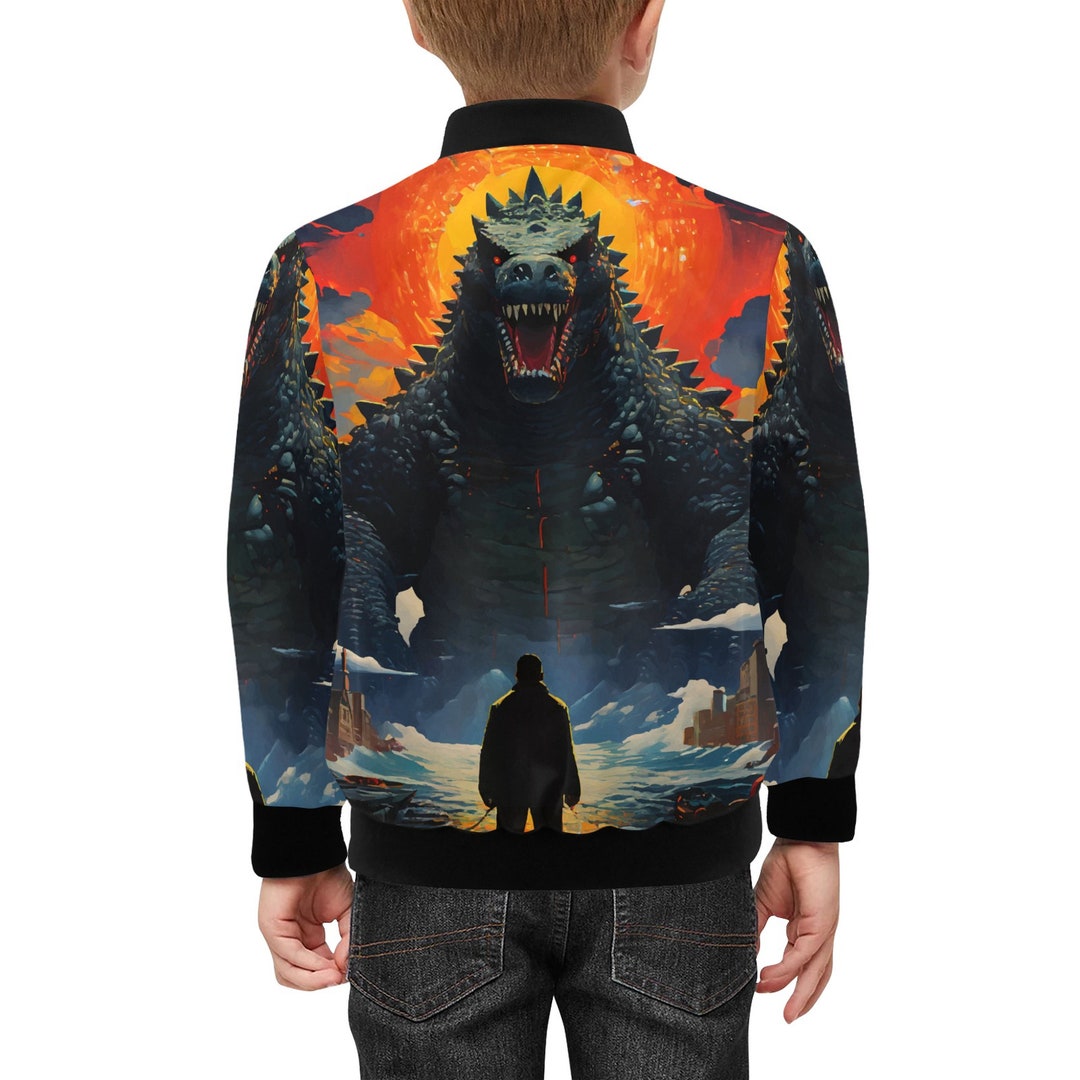Kids Bomber Jacket With Pockets Godzilla Gojira Kaiju Retro Art - Etsy