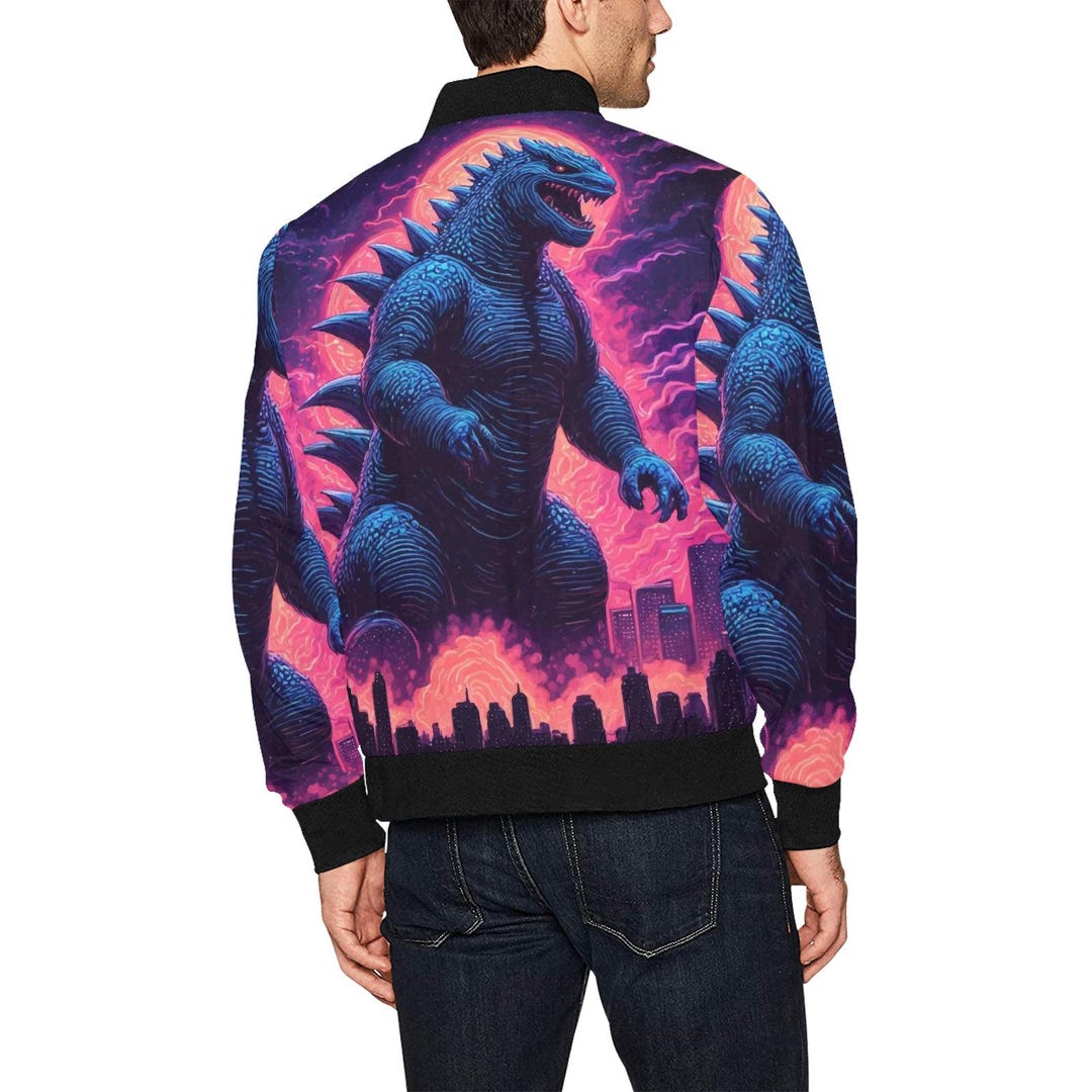 Bomber Jacket With Pockets Godzilla Gojira Kaiju Comics Retro Jacket ...