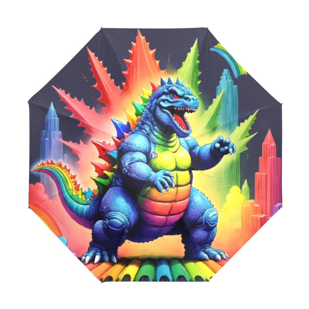 Kids Foldable UV Umbrella Retro Vintage Art Rainbow Godzillas Kaiju ...