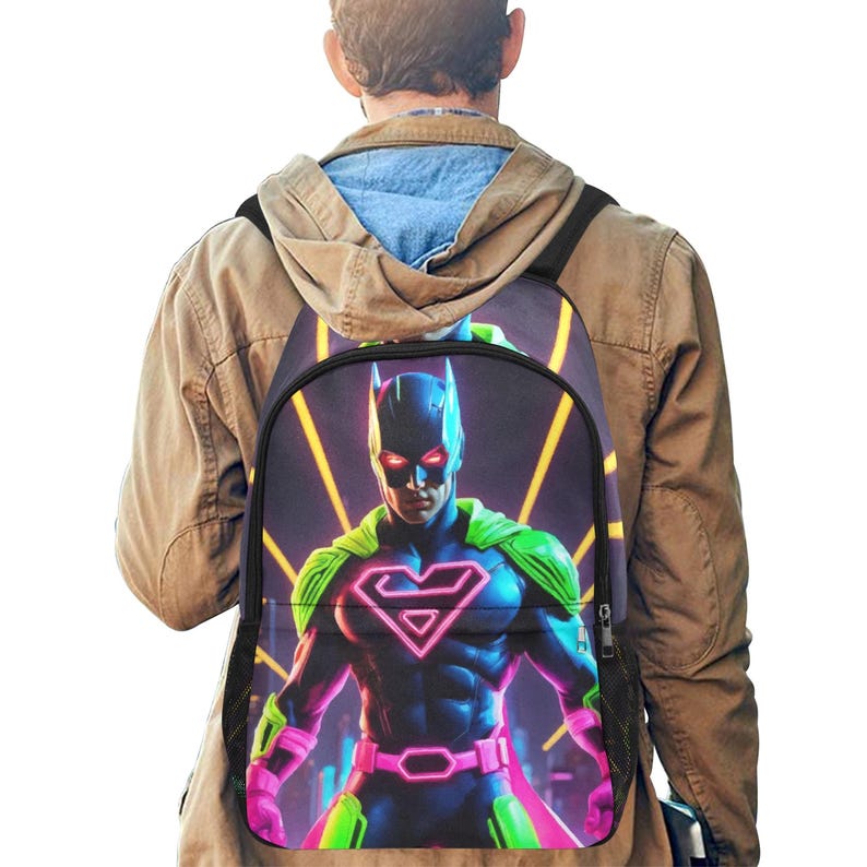 Backpack Superhero Comics Rucksack With Mesh Pockets Handbag Bag Neon ...
