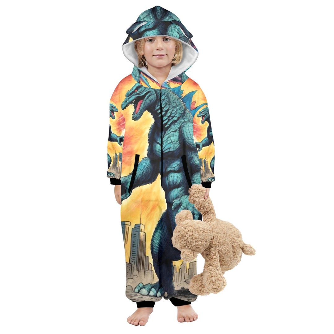 Godzilla Onesie Godzilla Pajamas Kids Gojira Hooded Overall - Etsy