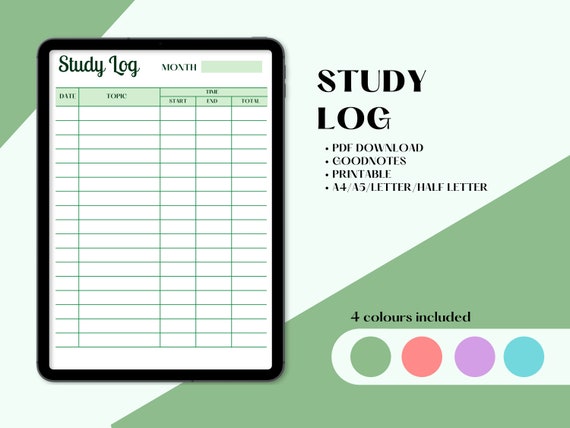 Study Log / Digital Planning / Study Log Printable / PDF | Etsy