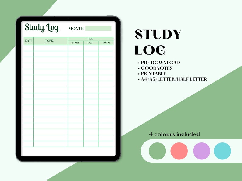 Study Log / Digital Planning / Study Log Printable / PDF Instant ...