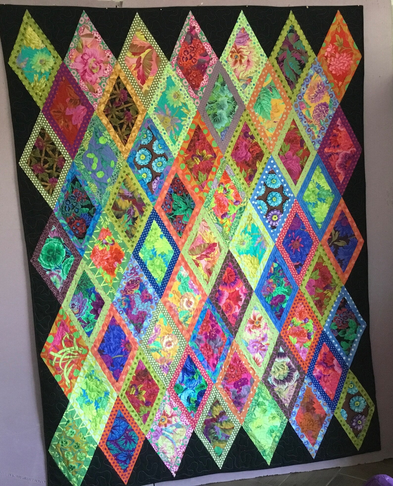 Vibrant Bordered Diamond Quilt Pattern, Kaffee Fassett Fabrics, Bright, Bold Colours, Cheerful ...