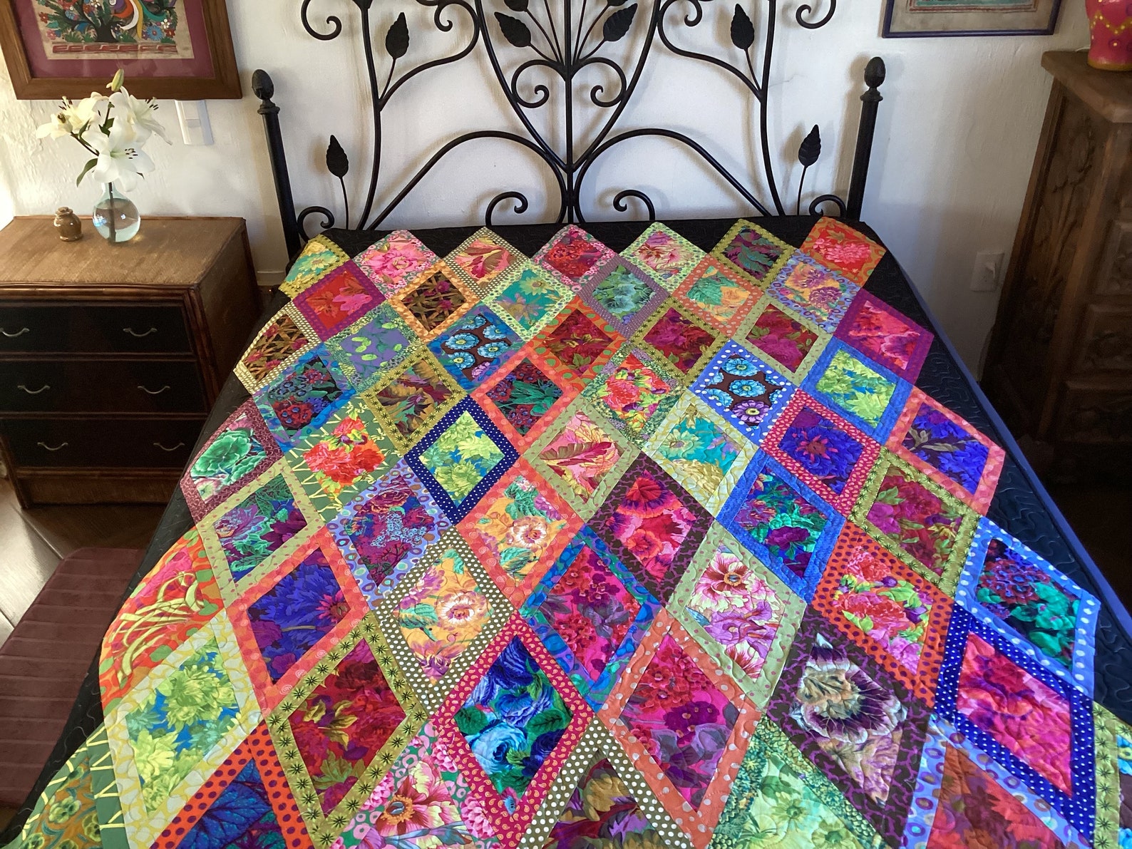Vibrant Bordered Diamond Quilt Pattern, Kaffee Fassett Fabrics, Bright, Bold Colours, Cheerful ...