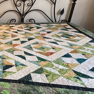 Pleasant Batik Lap Size Quilt in Shades of Green, Gold and Brown ...