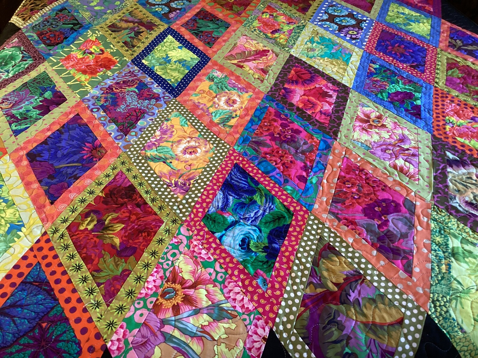 Vibrant Bordered Diamond Quilt Pattern, Kaffee Fassett Fabrics, Bright, Bold Colours, Cheerful ...